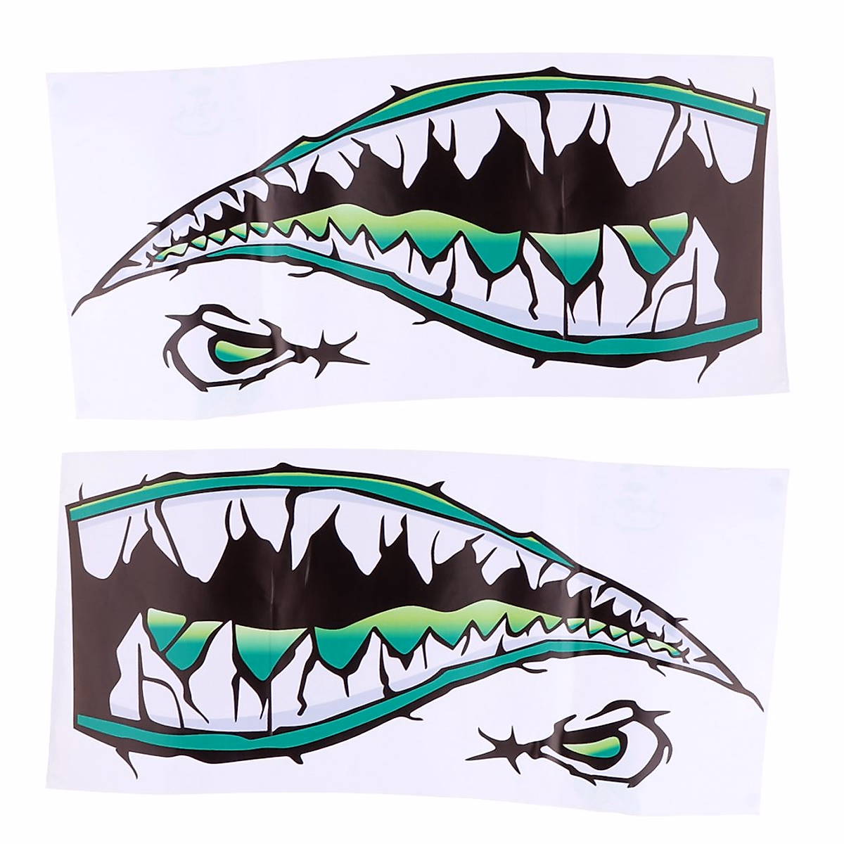 Homyl 2 Pieces Waterproof Shark Teeth Mouth Decals Sticker for Kayak Canoe Fishing Inflatable Boat Surfboard Car Bumper Laptop Window - Green