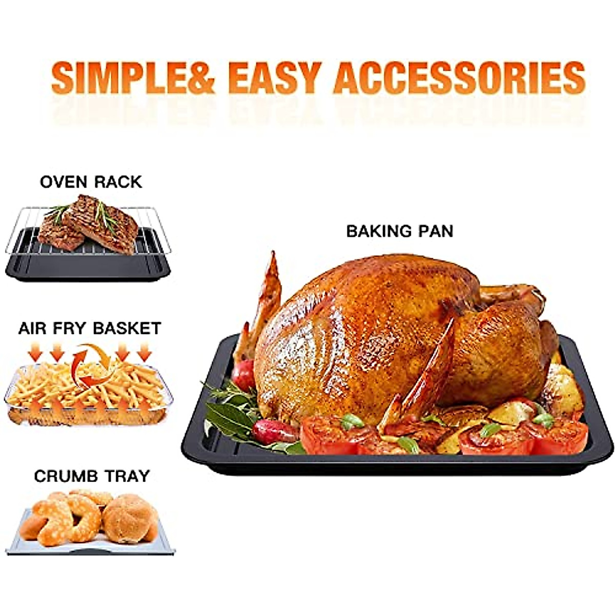 WEESTA Large Air Fryer Toaster Oven, 24 QT, 7-in-1 Convection Oven with Roast, Bake, Broil, 4 Accessories and E-Recipes, 450°F, 1500W, Silver