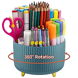 Marbrasse Desk Organizer, 360-Degree Rotating Pen Holder for Desk, Desk Organizers and Accessories with 5 Compartments Pencil Organizer, Art Supply Storage Box Caddy for Office, Home （Dark Green）