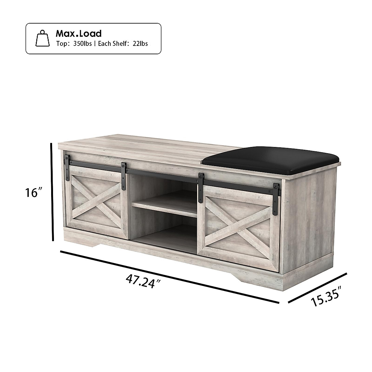 SAINTCY Shoe Bench Entryway with Storage, Modern Grey Shoe Cabinet with Sliding Barn Door, Storage Indoor Bench with 3 Adjustable Shelves for Entryway, Bedroom, Hallway