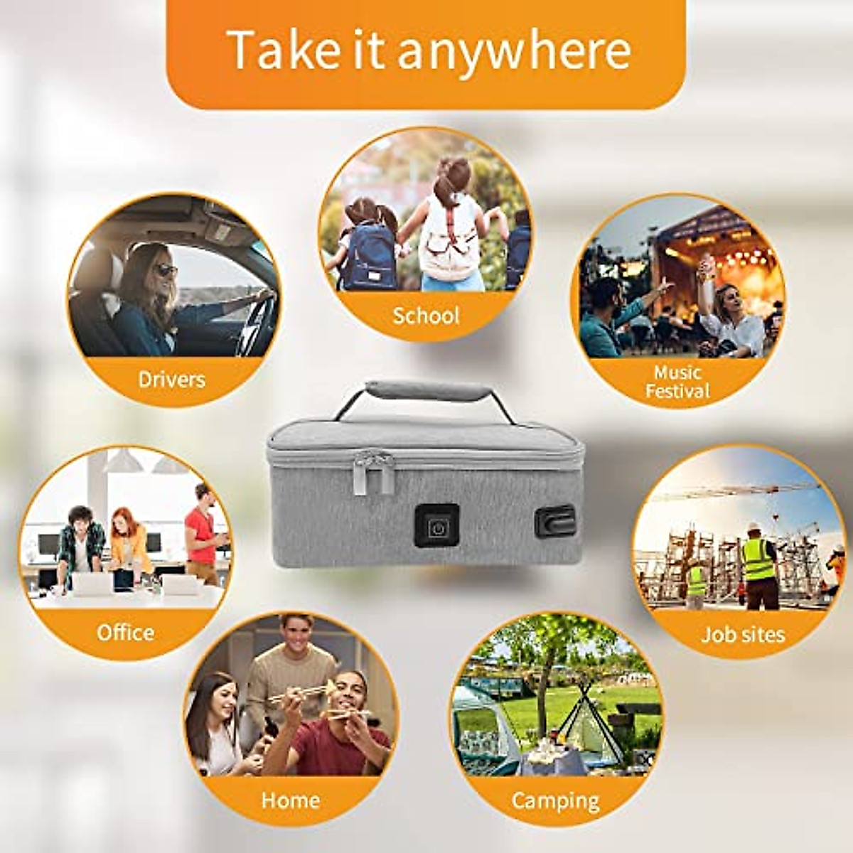 Langtaojin Portable Oven 12V,Food Warmer For Truckers,Car Heated Lunch Box Portable Personal Microwave For Road Trip/Office Work/Picnic/Camping/Family gathering Gray