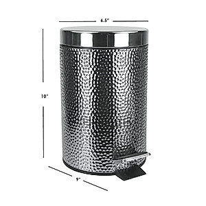 Home Basics (Silver) Hammered Stainless Steel Step-Activated Bedroom Trashcan