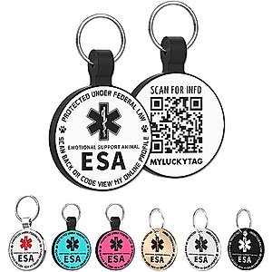 MYLUCKYTAG QR Code ESA Emotional Support Dog ID Tag - Pet Online Profile - Scan QR Receive Instant Pet Location Alert Email
