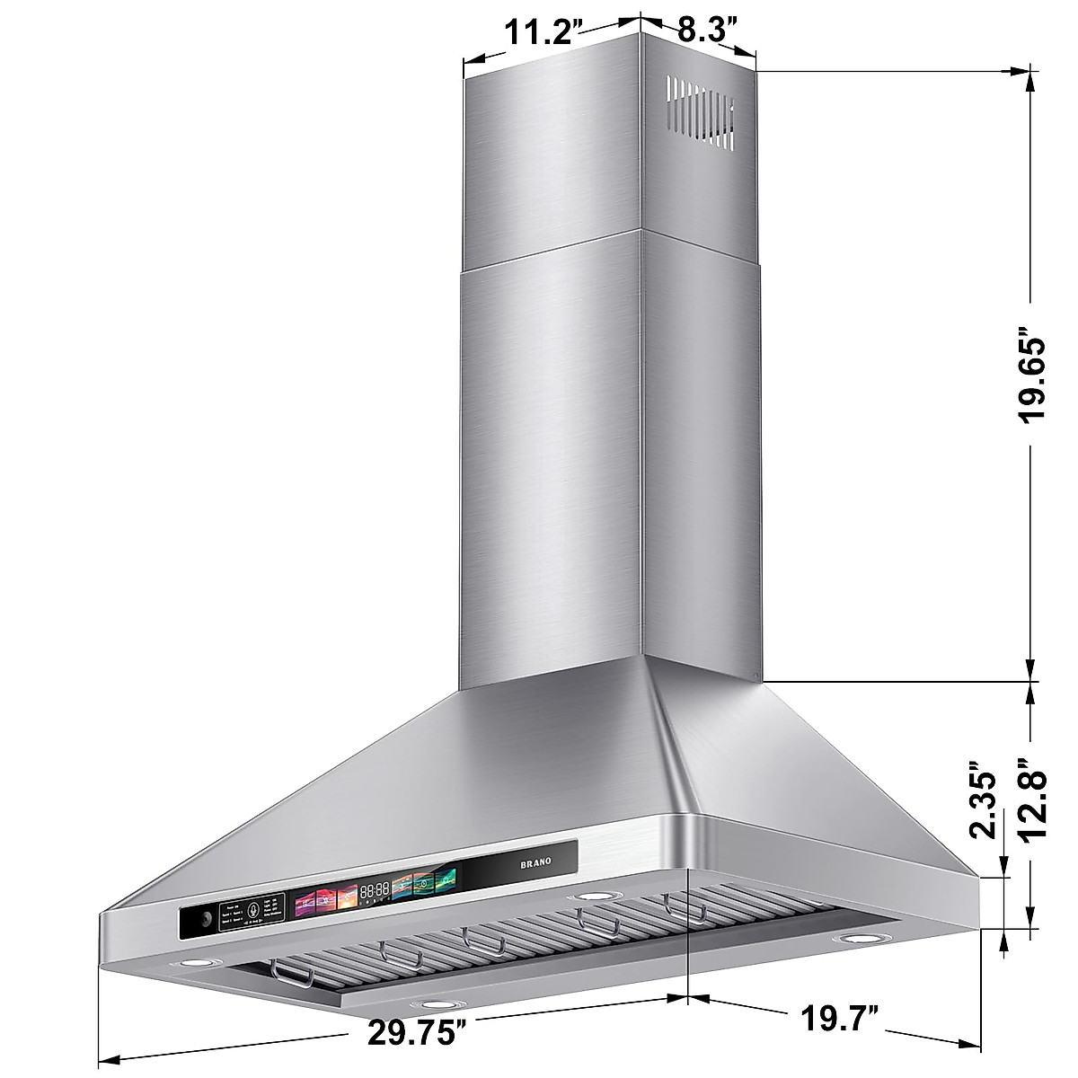 BRANO 30 Inch Wall Mount Range Hood with Voice/Gesture/Touch Control, 900 CFM Stainless Steel Kitchen Hood Vent with 4 Speed Exhaust Fan, 4 Adjustable Lights, Memory Mode, Ducted/Ductless Convertible