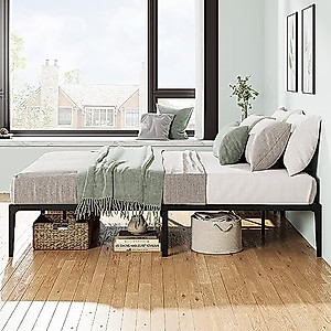 IDEALHOUSE 14 Inch Full Bed Frame with Storage, Metal Platform Bed Frame Full Size, Sturdy Steel Slats Support Mattress Foundation No Box Spring Needed, Black