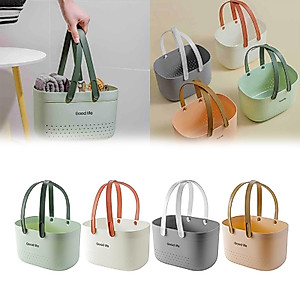 Plastic Storage Basket with Handle Portable Shower Caddy Tote Organizer Basket Bin for Bathroom Kitchen Dorm Room Bedroom, White (Green)