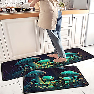 Mushroom Kitchen Rugs and Mats Non Skid Washable Absorbent Stain Resistant,Durable and Easy to Clean, Kitchen Rug Set of 2 Mushroom Kitchen Decoration 17 x47+17"x30"
