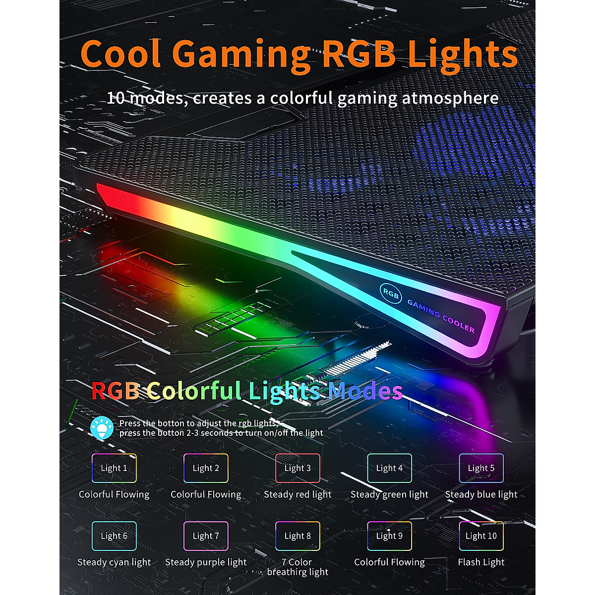 AICHESON Gaming Laptop Cooling Pad, RGB Lights Computer Cooler Stand, 5 Quiet Fans for 15.6-18 Inch Laptops, PC Notebook Heat Dissipation, AA2