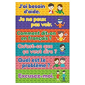 Quarterhouse French Classroom Phrases and Commands Label Set, French - ESL Classroom Learning Materials for K-12 Students and Teachers, Set of 18, 12 x 3 Inches, Extra Durable
