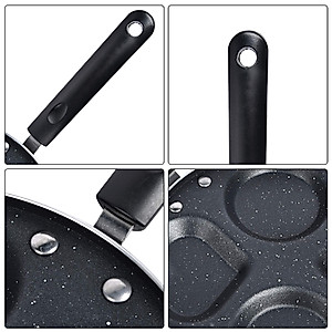 Supkiir Egg Frying Pan, Aluminum Circle Heart 4-Cup Egg Procher, Non Stick Egg Cooker for frying eggs burgers bacon, with Pastry Brush and Spatula