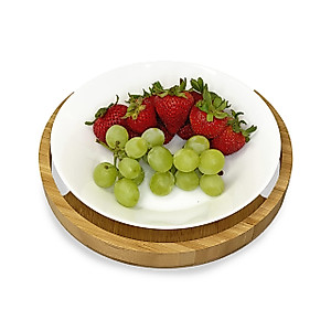 Bam&Boo Natural Bamboo Serving Tray Circular Modern with Handles — Food, Storage, Decor for Breakfast, Parties, Weddings, Picnics — (9”)