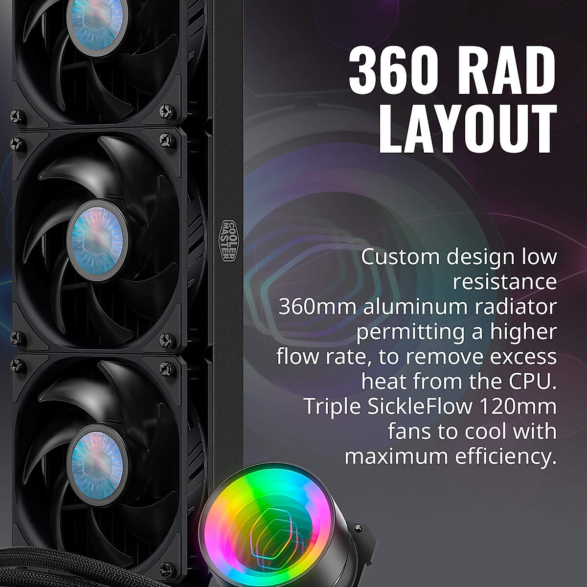 Cooler Master MasterLiquid ML360 Mirror ARGB Close-Loop AIO CPU Liquid Cooler, Mirror ARGB Pump, 360 Radiator, Triple SickleFlow 120mm, 3rd Gen Dual Chamber Pump for AMD Ryzen/Intel LGA1200/1151