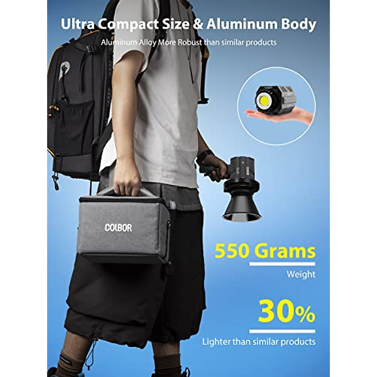 Video Light, COLBOR CL60 65W COB LED Continuous Output Lighting 2700k-6500K CRI97+ Monolight with Bowens Mount APP Control for Outdoor Shooting Filming Conference, LED-Video-Light-Photography-Studio