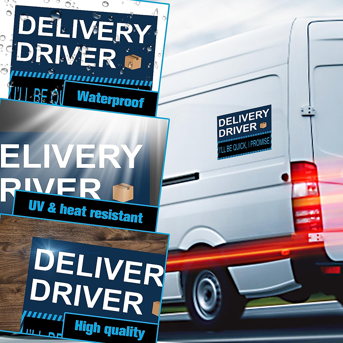 Dakchor Car Magnetic Sign for Delivery Driver - I'll be Quick, I Promise 3 PCS Bright Color for Courier Delivery Vehicles Truck Reuse Removable Car Magnet Sign Blue 8x10 Inch(20x25cm)