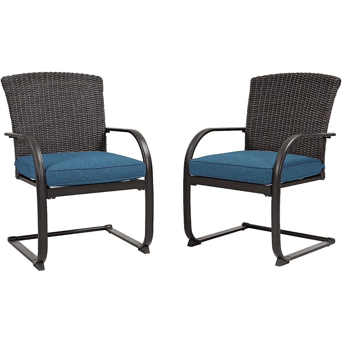 Grand patio 2 Piece Outdoor Wicker Dining Chairs, Spring Patio Furniture Dining Chairs Set of 2 with Cushions for Garden Pool Backyard Lawn, Peacock Blue