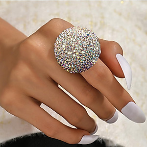 Boho Round CZ Cluster Ring for Women Gold Plated AB Crystal Wedding Promise Engagement Finger Rings Adjustable Comfort Fit Fashion Bohemian Birthday Christmas Cocktail Mother's Day Jewelry Gift