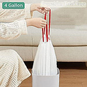 75 Count Small Trash Bags/4 Gallon Drawstring Trash Bags Extra Thick Drawstring Garbage Bags Wastebasket Bin Liners Plastic Trash Bags for Bathroom, Bedroom, Office, Car, Kitchen, Home -White