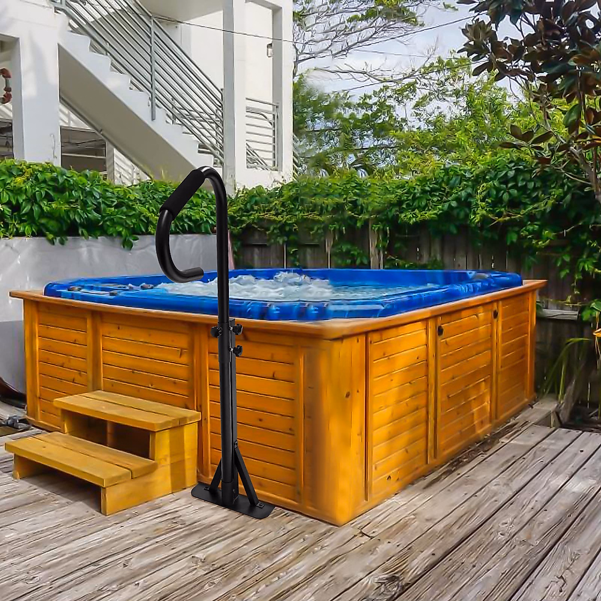 Migoda Hot Tub Handrail,57’’ Spa Side Handrail with Slide-Under Mounting Base, Heavy Iron 600 Lbs Load Spa Side Under Mount Rail with Sponge Rubber Grip for Indoor & Outdoor Bath