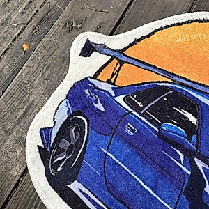 Generic Cool Blue Racing Car Shape Rug Boy's Room Decoration Gifts Handmade Acrylic Non-Slip Bedroom Living Room Decorative Plush Carpet (39"" x 28.5"")