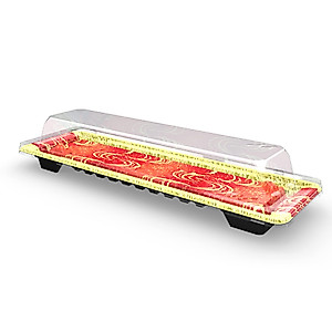 SEABOOM Sushi Container Sushi Tray Sushi Plate Sushi display 13x4-Inch Takeout Container With Clear Lid 200 sets RED