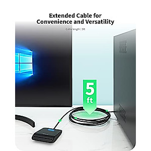 CAC Card Reader with LED Indicator, DOD Military Common Access, (5 feet Long Cable). Universal Compatibility, Compact PIV Smart Card Reader Compatible with Windows, Mac OS– Black AKERU [EAL-20]