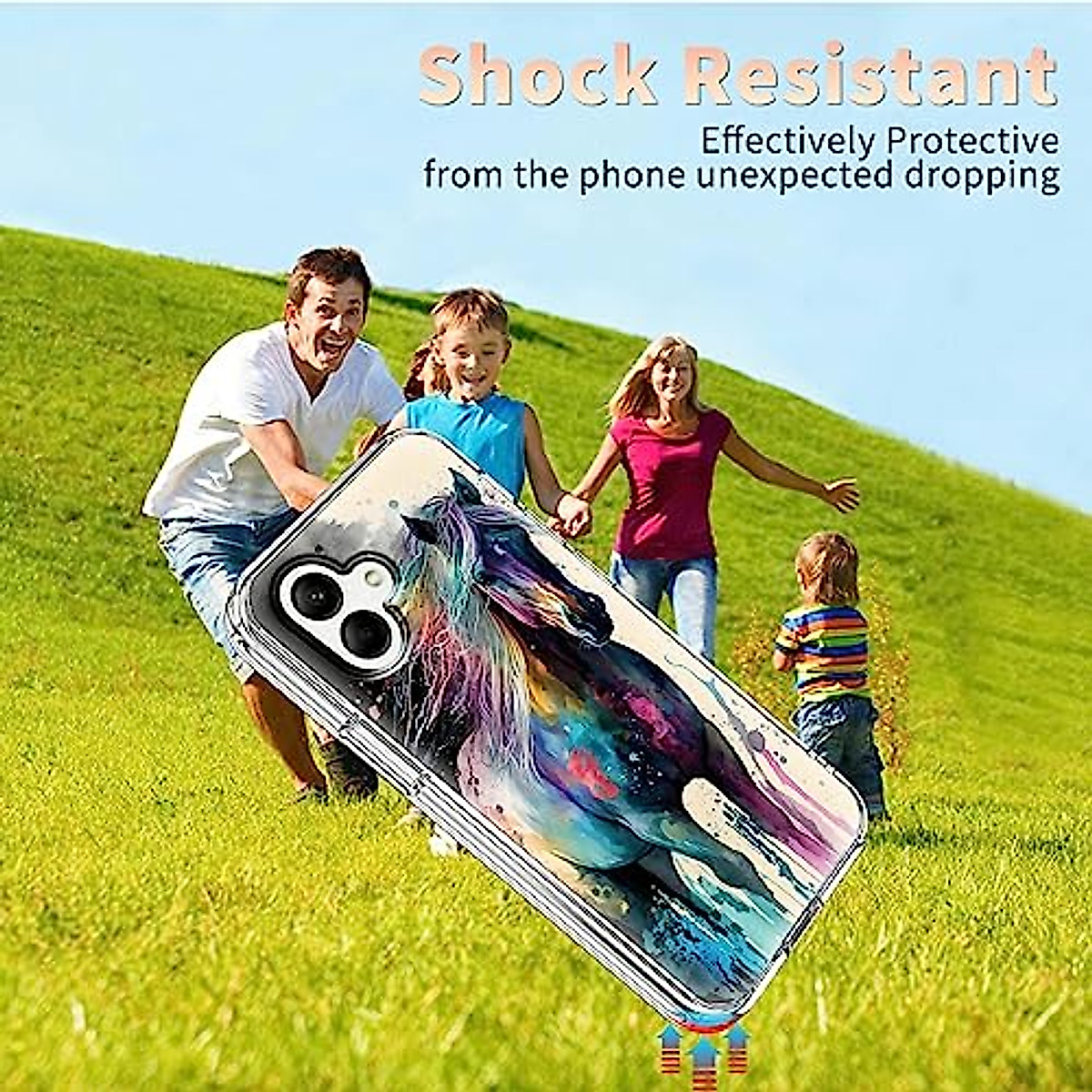 BWEGRHE for Samsung Galaxy A04 4G Clear Case with Art Horse Pattern Designed, Transparent Dual Layer Soft TPU Bumper + Hard PC Shockproof Protective Phone Case for Galaxy A04 4G