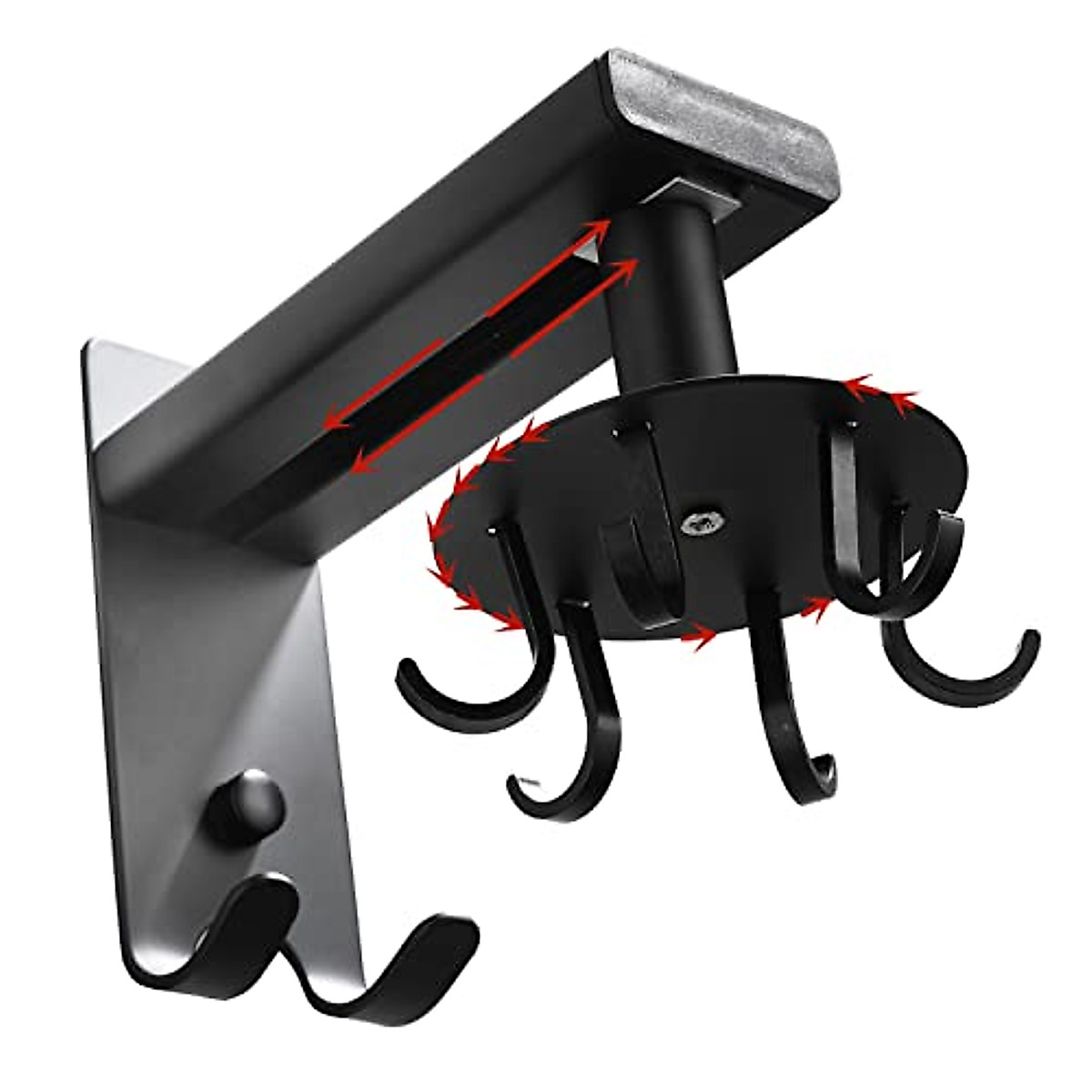 Pamazar Under Cabinet Kitchen Utensil Banana Hooks Holder 360° Rotating Wall Drilling Free Adhesive Hanging Rack for Tools/Towel/Knife Aluminum Black