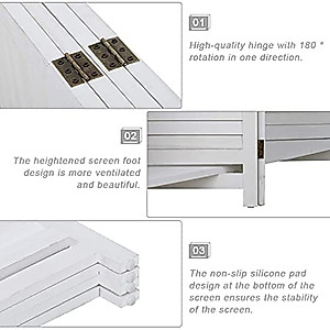 4 Panel Room Divider Folding Privacy Wooden Screen with Three Clever Shelf Portable Partition Screen Screen Wood for Home Office (White)