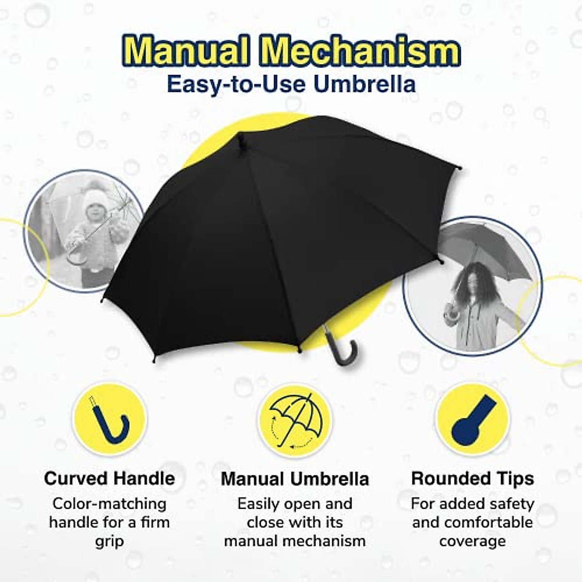The Weather Station Children's Mini Manual Rain Umbrella, Metal, Windproof, Lightweight, and Packable for Travel, Full 30 Inch Arc, Black