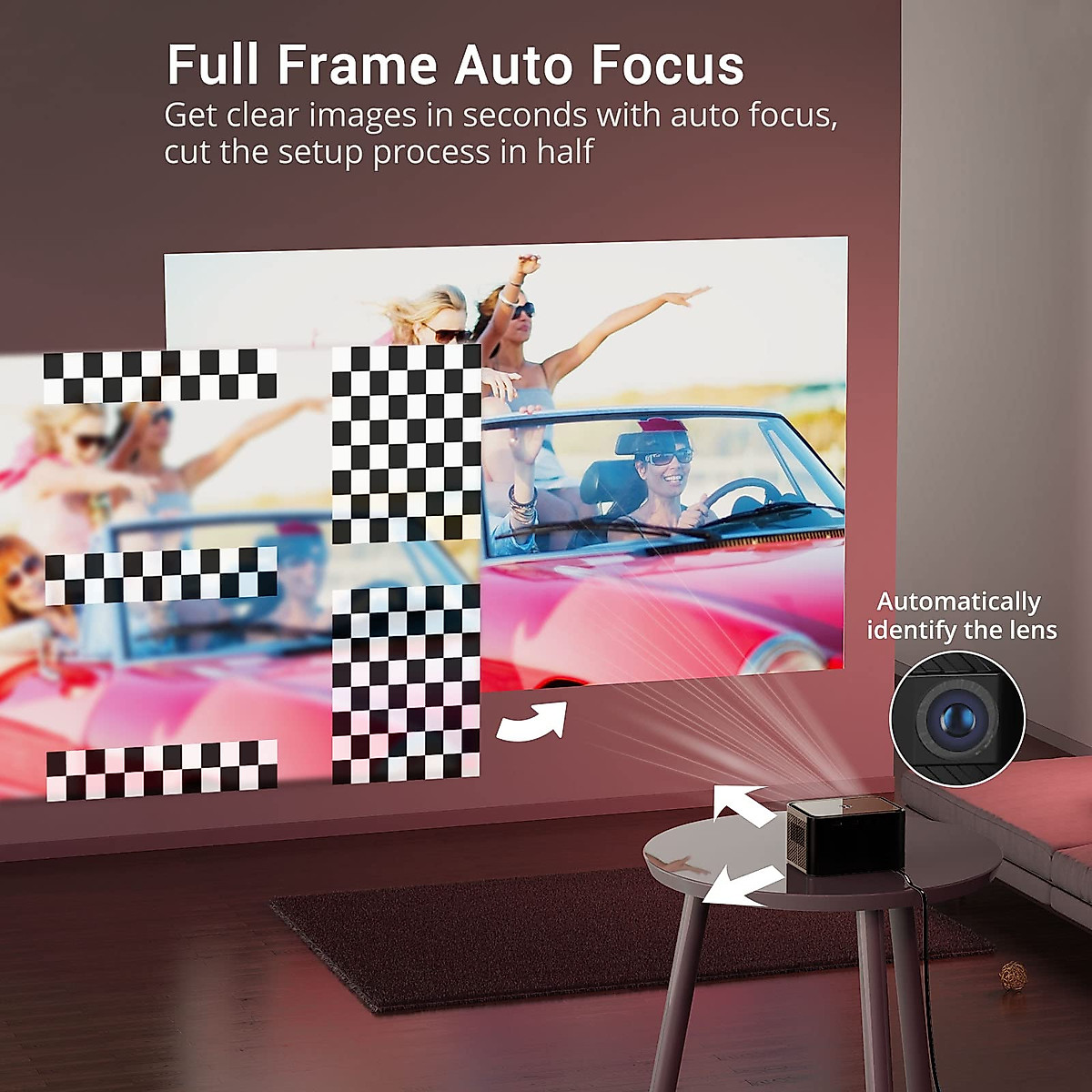 Autofocu Smart Projector with Android TV OS, Xgody A40 9000L Mini Projector with WiFi and Bluetooth, 1080P Support HD Home Theater Projector with Netflix 7000+APPs Bulit-in Hi-Fi Speaker and Remote