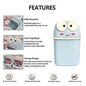 Benshukam Mini Frog Polypropylene Trash Can, Blue, 0.5 Gallon Capacity, 5.9 x 5.9 x 7.48 Inches