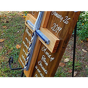 A cord of Three Strands, Wood Cross, Braids Sign, Rustic Wedding Ideas, Wall Decor 20 T X 14 W