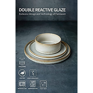 Famiware Dinnerware Sets, Plates and Bowls Set for 4, 12 Piece Dish Set, Cappuccino White