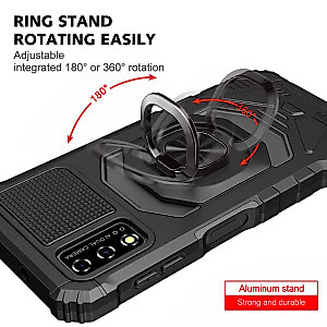 spycase Case Compatible for T-Mobile REVVL V Case w/Tempered Glass Screen Protector [Military Grade] Ring Car Mount Kickstand Shockproof Hard Phone Case - Black