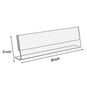 NIUBEE 12 Pack Acrylic 2x8 Name Plates for Desks,Horizontal Slant Back 2x8 Sign Holder for Table Display,Plastic Name License Plate Holder for Office Classroom Teacher Kids Woman Man,Blank