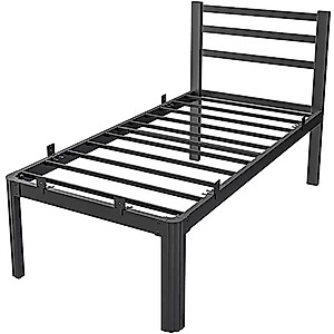 Woozuro Twin Bed Frames and Non Slip Mattress Stoppers, No Box Spring Needed, 14" Metal Platform Bed Frame, Heavy Duty Steel Slats Support, Noise Free Mattress Foundation,Black
