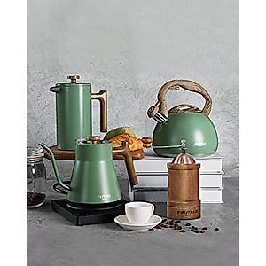 POLIVIAR French Press Coffee Maker, 34 oz Coffee Press with Real Wood Handle, Double Wall Insulation & Dual-Filter Screen, Food Grade Stainless Steel for Good Coffe and Tea (Flatland)