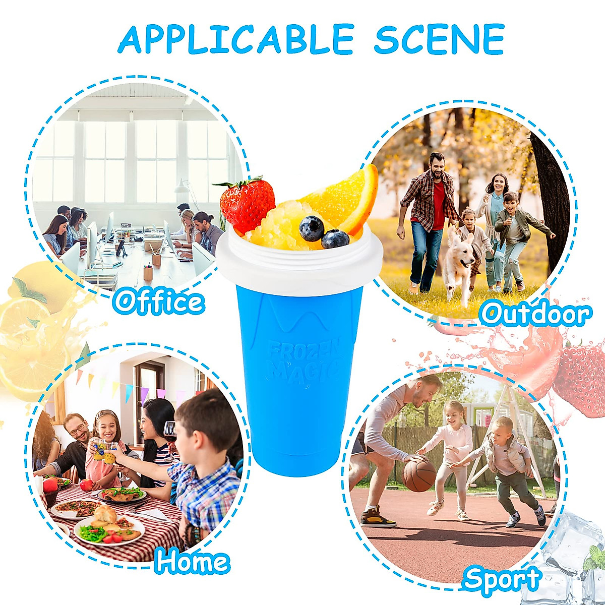 Slushie Maker Cup - TIK TOK Quick Frozen Magic Cup, Double Layers Slushie Cup, DIY Homemade Squeeze Icy Cup, Fasting Cooling Make And Serve Slushy Cup For Milk Shake, Smoothies, Slushies - Blue
