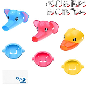 Kare & Kind Animal Shaped Faucet Extenders - 3 Pack - Fun Water Spouts for Toddlers, Kids, Children - Promotes Personal Hygiene and Handwashing - Colorful Yellow Duck, Pink and Blue Elephant Design