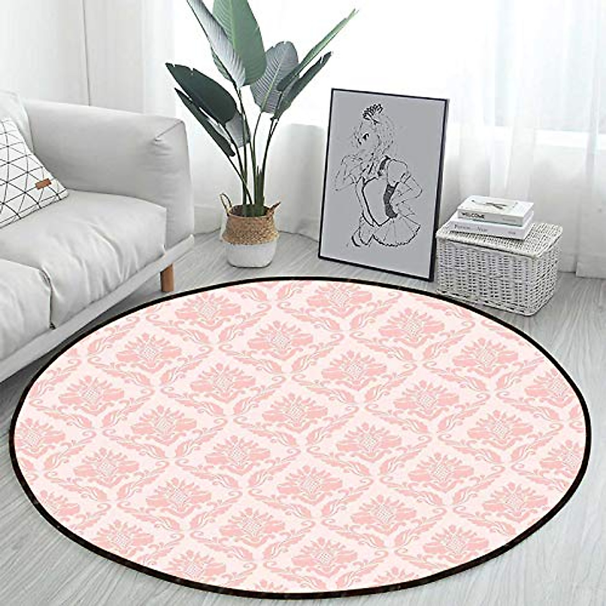 Ba Pink Pale Pink Round Area Rug Blush Computer Desk Mats for Office Chair Diameter 4 ft