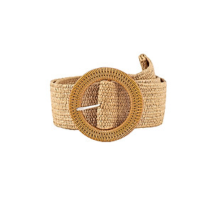 Verdusa Women's Round Buckle Elastic Straw Belts Boho Waist Belt Yellow Brown 80