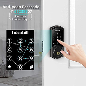 WiFi Smart Door Lock,Hornbill Keyless Entry Keypad Deadbolt with Gateway Remote Control Digital Front Door Lock Bluetooth Electronic Auto Lock Touchscreen Work with Alexa Code for Home Office Airbnb