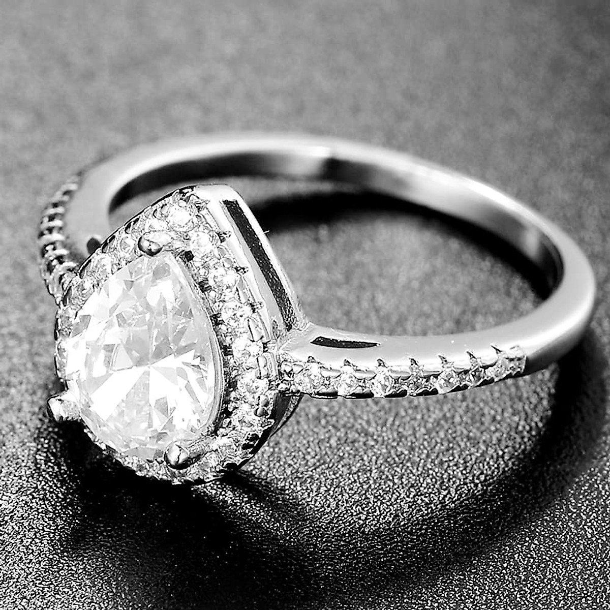 Jude Jewelers Silver Rose Gold Plated Water Drop Tear Shape Cubic Zircon Wedding Engagement Proposal Ring (Silver, 8)