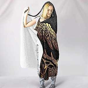 Viking 3D Printed Hooded Blanket Warm Soft Valhalla Viking Dragon Celtic Knot Unisex Winter Wearable Hooded Blanket Double Thick Plush Fleece Blanket Cape ( Color : Blanket , Size : 80x60in/150x200cm