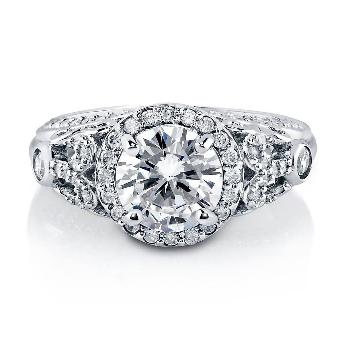 BERRICLE Sterling Silver Halo Wedding Engagement Rings Round Cubic Zirconia CZ Art Deco Ring for Women, Rhodium Plated Size 5
