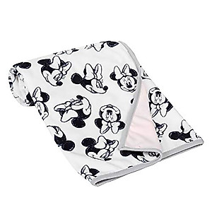 Lambs & Ivy Disney Baby Minnie Mouse Baby Blanket - White/Pink Minky/Jersey