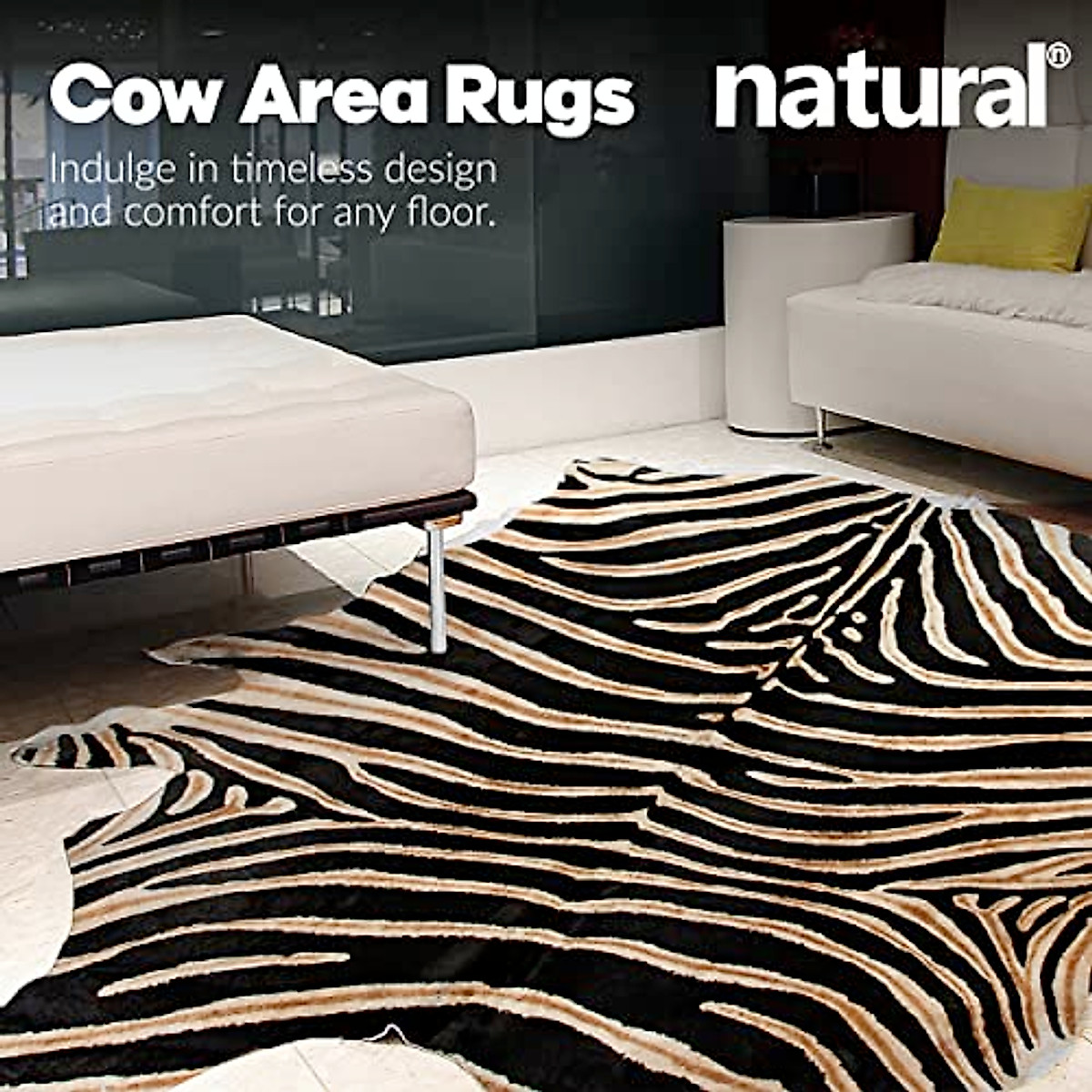 Natural Brazilian Cowhide Area Rugs for Living Room and Bedroom | Handmade 100% Cow Rug with Low Pile | Shed-Resistant Home and Office Rug, African Zebra, 6 ft x 7 ft