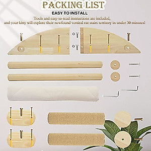 Cat Wall Shelves, Cat Hammock Wall Mounted Shelf with 2 Steps Cat Climbing Shelf and Sisal Cat Rope Scratching Post Cat Wall Furniture Cat Bridge Ladder Wooden Cat Wall Bed up to 20 lbs