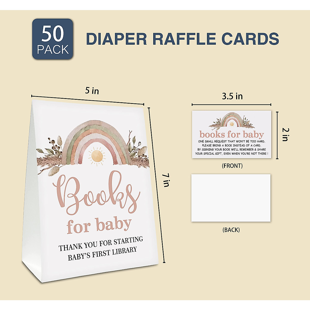 Yuansail Book Request For Baby Shower, books cards, 1 Sign & 50 Cards Per Pack – (bb001-book)