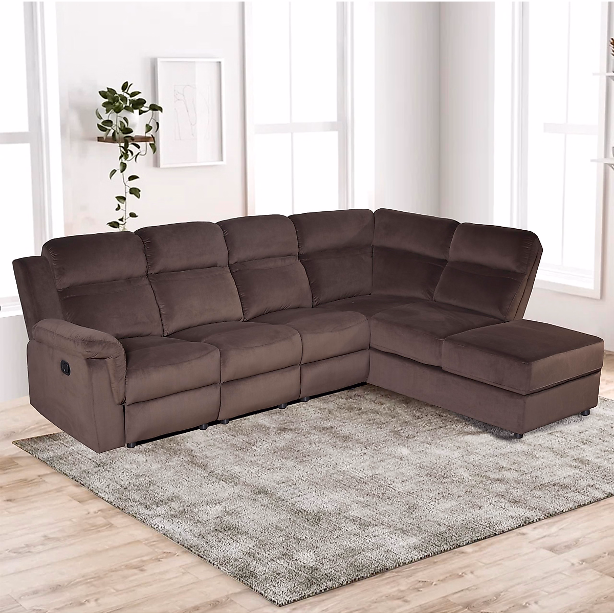 Legend Vansen 111.4''Recliner Storage Upholstery Sofa Couchs Sectional, Brown